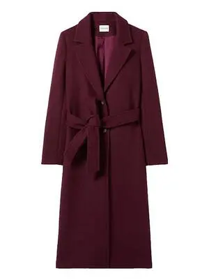 Claudie Pierlot Single-breasted Belted Wool-blend Coat - Burgundy