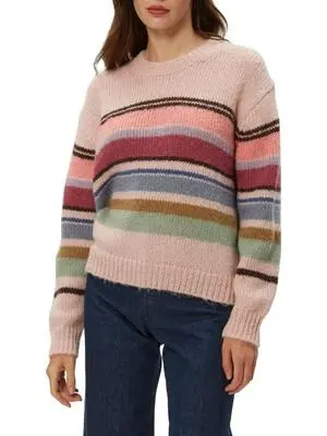Michael Stars Aura Stripe Crewneck Sweater - Pink Combo