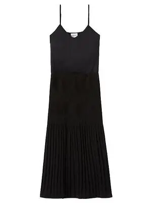 Claudie Pierlot Pleated V-neck Woven Midi Dress - Black