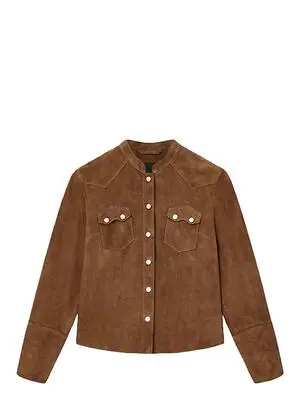 ALLSAINTS Rock Grandad-collar Suede Shirt - Sugar Brown
