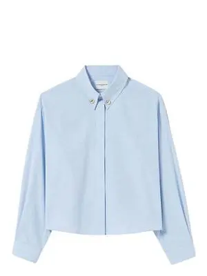 Claudie Pierlot Long-sleeved Cotton Shirt With Button Detail - Sky