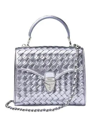 ASPINAL OF LONDON Mayfair Midi Woven Top-handle Leather Bag - Blue Metallic