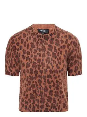 ME+EM Leopard Print Wool And Cashmere T-shirt - Cocoa Brown Multi