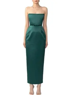 SAU LEE Satin Gown With Bow Detail - Emerald