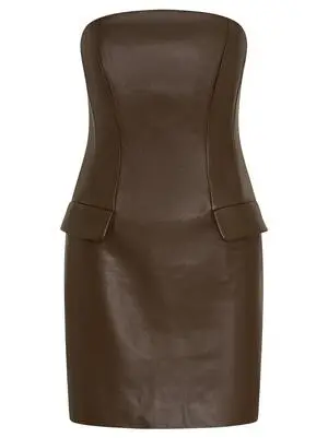 NICHOLAS Rina Vegan Leather Mini Dress Dark Brown