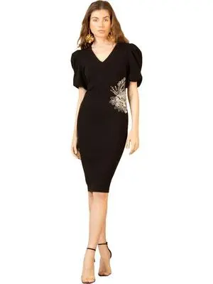 Hale Bob Billie Beaded Midi Dress - Black