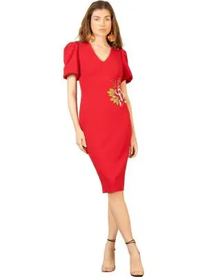 Hale Bob Billie Beaded Midi Dress - Red