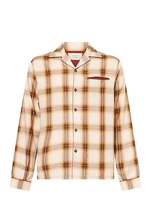 AUSTIN POST Open-collar Checked Woven Shirt - Tan Ombre