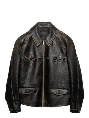 Prada Collared Leather Jacket - Black
