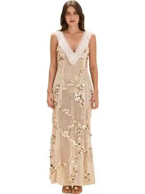 PatBO Seashell Embroidery Gown - White