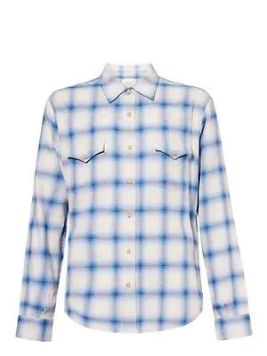 AUSTIN POST Western Plaid Cotton-wool Blend Shirt - Blue