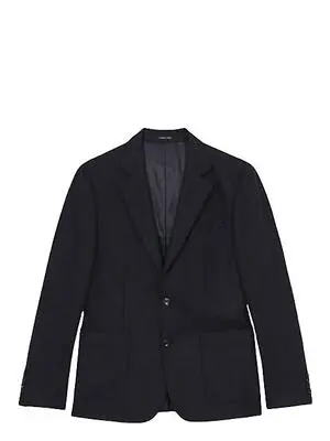 REISS Carson Flannel Single-breasted Wool-blend Blazer - Navy