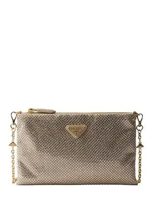 Prada Crystal-embellished Mini Satin Clutch - Neutral