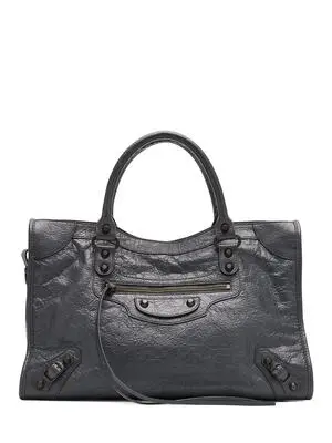 Balenciaga Le City Medium Crinkled Leather Top-handle Bag - Charcoal