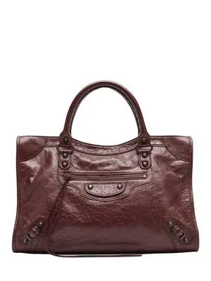 Balenciaga Le City Medium Crinkled Leather Top-handle Bag - Dark Burgundy