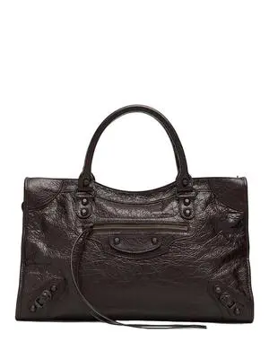 Balenciaga Le City Medium Crinkled Leather Top-handle Bag - Espresso