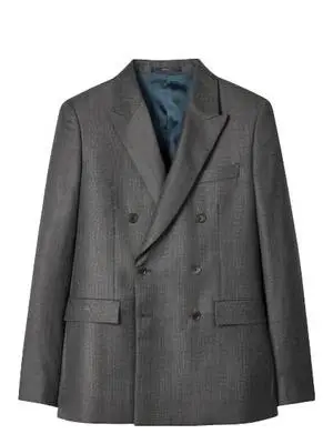 Paul Smith Check Wool Double-breasted Blazer - Grey
