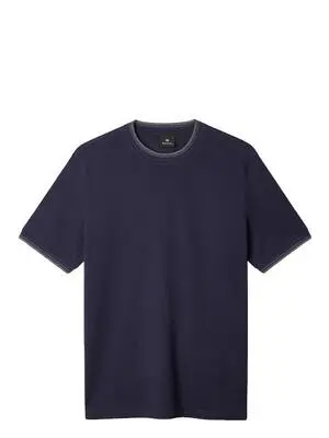 Paul Smith Navy Cotton-blend T-shirt With 'sports Stripe' Tipping - Blue