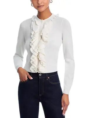 Alice + Olivia Dollie Ruffle Trim Cardigan - Soft White