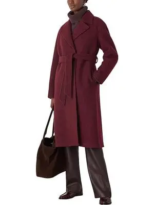 Whistles Long Belted Wool Coat - Burgundy