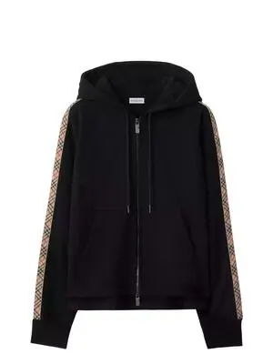 Burberry Checked Trim Zip-up Hoodie - Black
