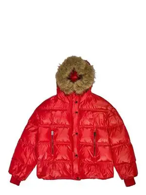 Bimba Y Lola Fur Hooded Puffer Jacket - Red