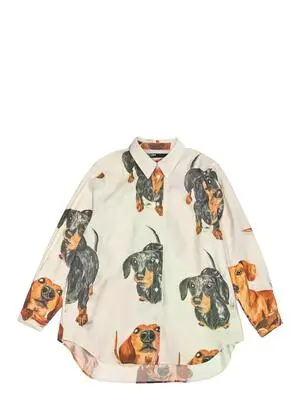 Bimba Y Lola Dog Print Collared Top - Neutrals
