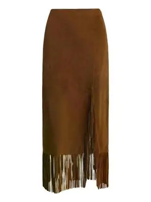 Polo Ralph Lauren Suede Fringed Midi Skirt - Brown