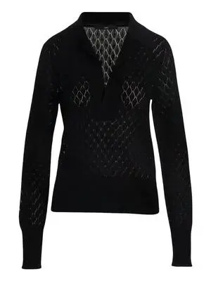 SAPIO Diamond-pointelle Sweater - Black