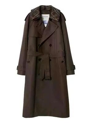 Burberry Checked-collar Belted Trench Coat - Brown
