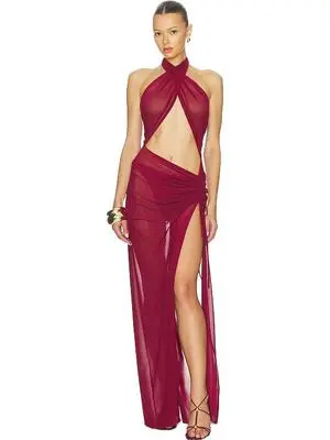 KIM SHUI Mesh Wrap Gown - Ruby Red