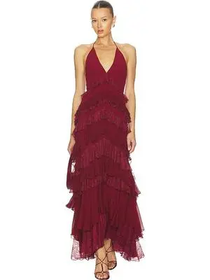 Alice + Olivia Liana Ruffle Maxi Dress - Oxblood