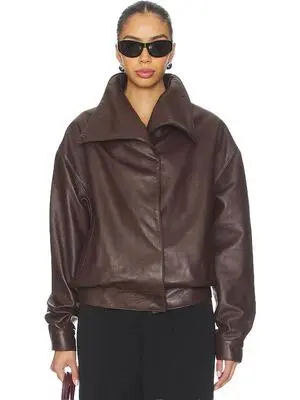 DIANA MILKANOVA STUDIO Leather Collar Jacket - Brown