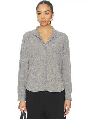 BOBI Button Front Collar Tee - Heather Grey