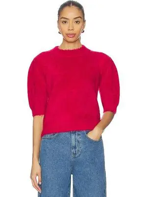 BOBI Mock Neck Puff Sleeve Sweater - Red