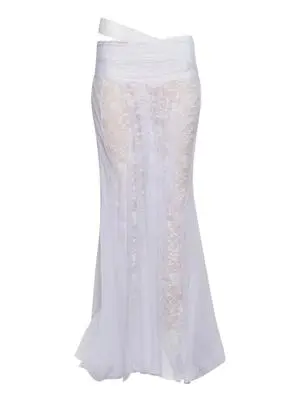 DI PETSA Hand Draped Wetlook Long Skirt With Lace - White