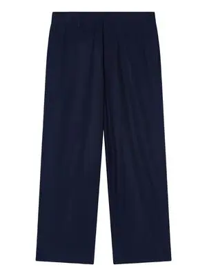 Giorgio Armani Relaxed Wool Flat-front Trousers - Navy Blue