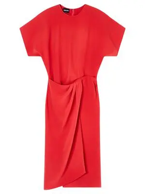 Giorgio Armani Midi Dress In Washed Silk Crêpe - Red