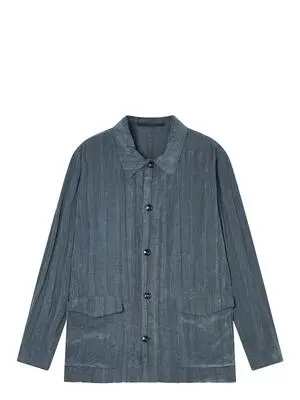 Giorgio Armani Blouson In Pleated Lyocell And Nylon Canvas - Grey