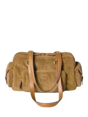 Miu Miu Corduroy Shoulder Bag With Pocket - Brown