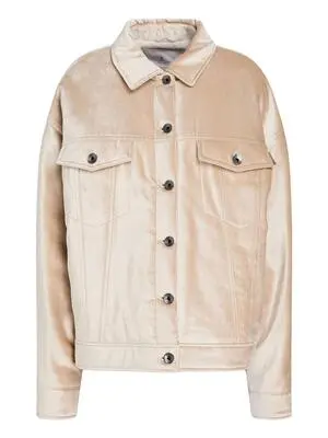 Brunello Cucinelli Bead-embellished Cotton-blend Velvet Jacket - Beige