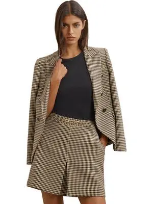 REISS Beatrix Wool-blend Check Mini Skirt - Neutral Check