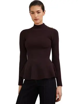 REISS Isabella Rib-knit Peplum Top - Burgundy