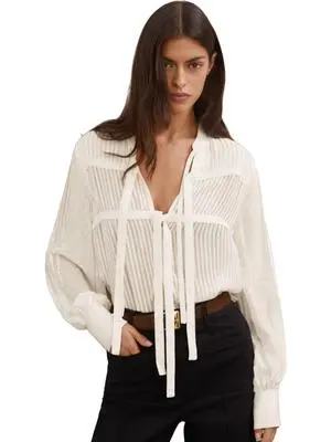 REISS Josephine Tie-detailed Shadow-stripe Blouse - Ivory