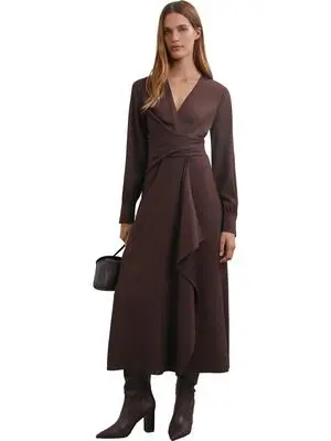 REISS Mira Wrap-front Drape Midi Dress With Wool - Burgundy