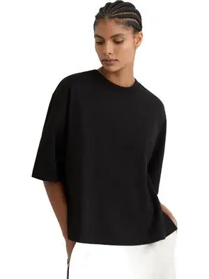 REISS Lara Cotton Ribbed-neck T-shirt - Black