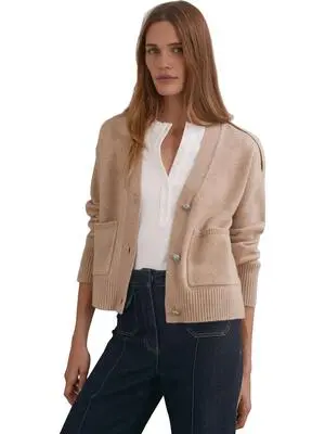 REISS Button-through Wool-cashmere Cardigan - Beige Neutral