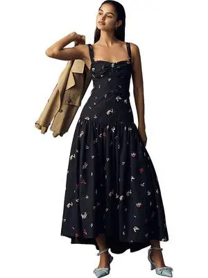 EN SAISON Belted Drop-waist Midi Dress - Black Multi