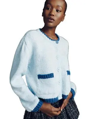 Maeve Crew-Neck Cardigan Sweater Blue Pattern
