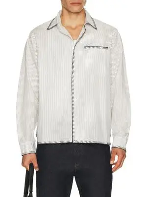 PERCIVAL Index Stripe Pearce Shirt In Grey - Ecru